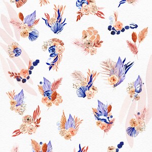 Tropical Watercolor Floral Clipart, Seashells, Boho Wedding (PNG) - Etsy