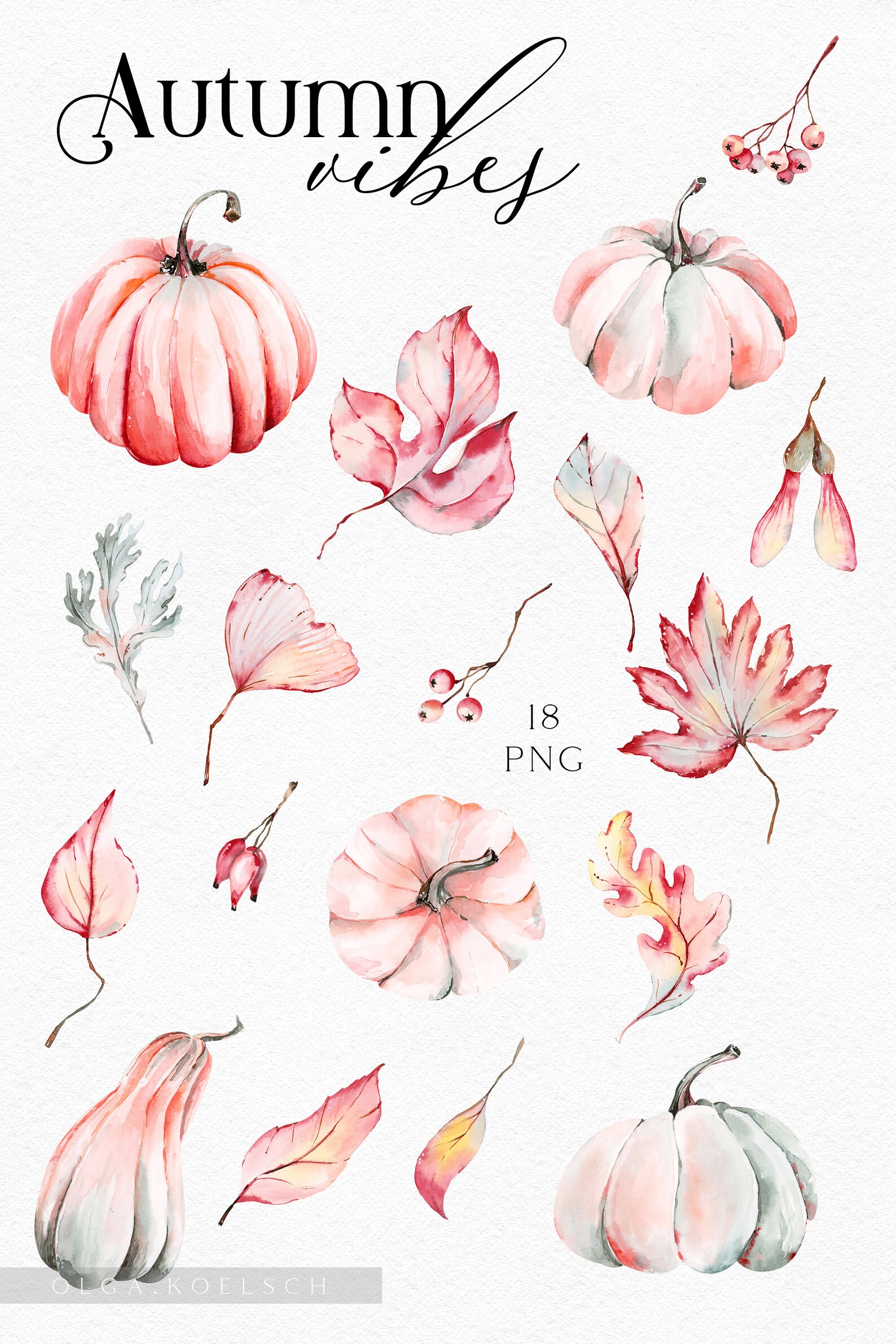 Watercolor Pumpkin Clipart Fall Leaves Watercolor - Etsy