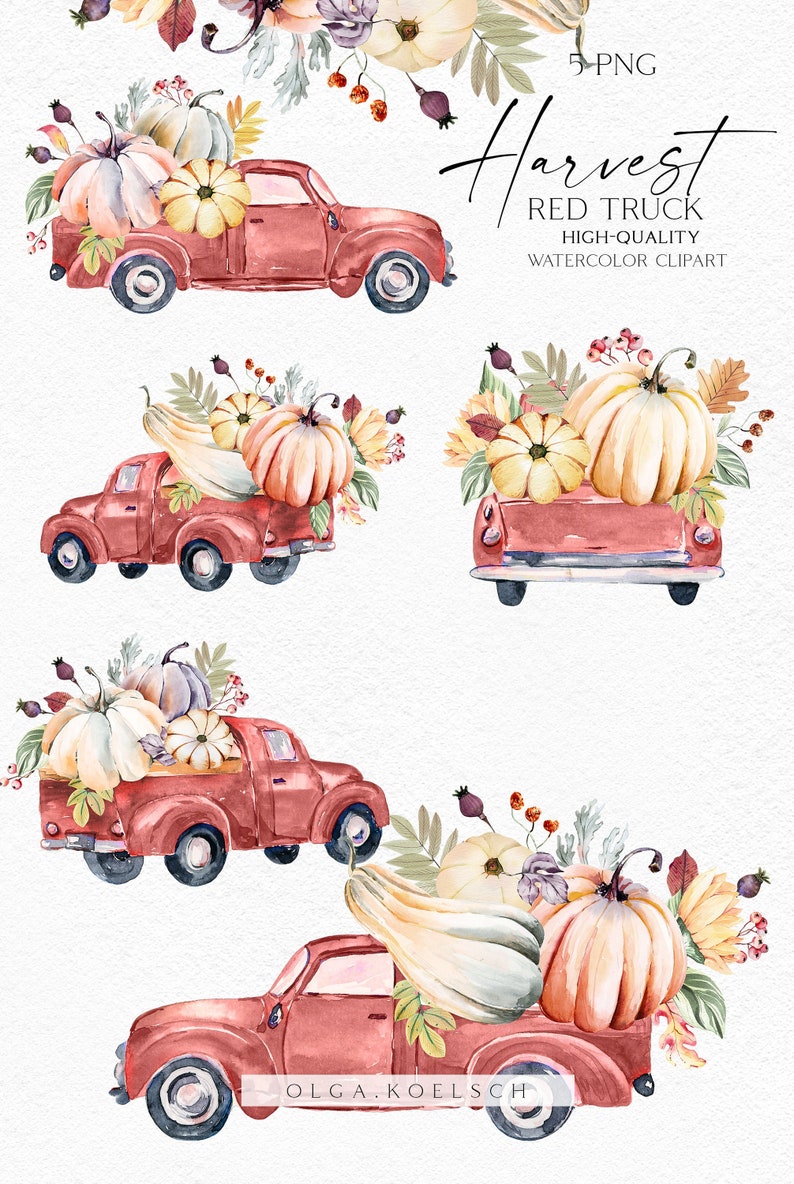 Watercolor Fall Truck Clipart Pumpkin Harvest Farm Clipart - Etsy