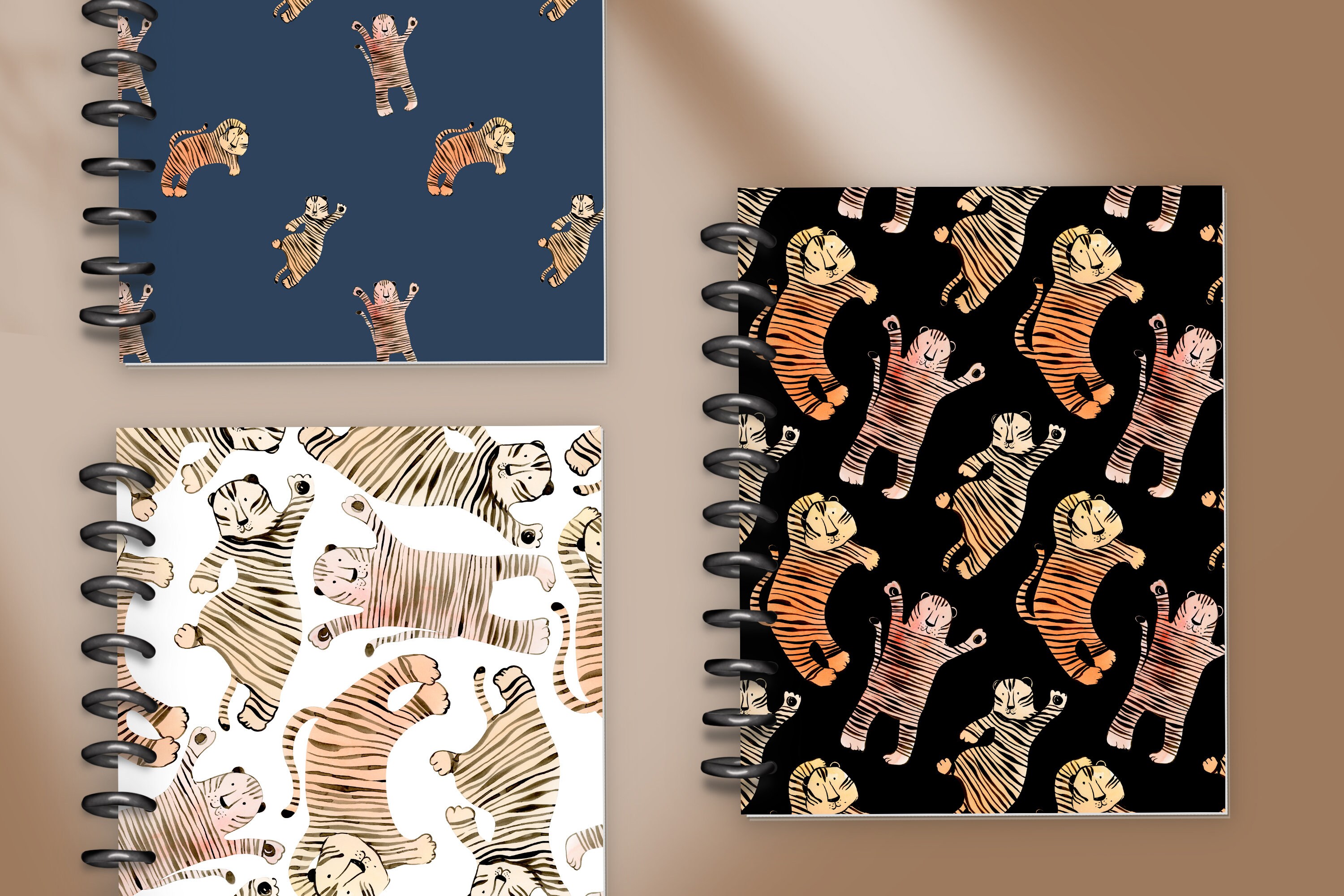 Boho Tiger Digital Paper. Watercolor Tigers Seamless Pattern | Etsy