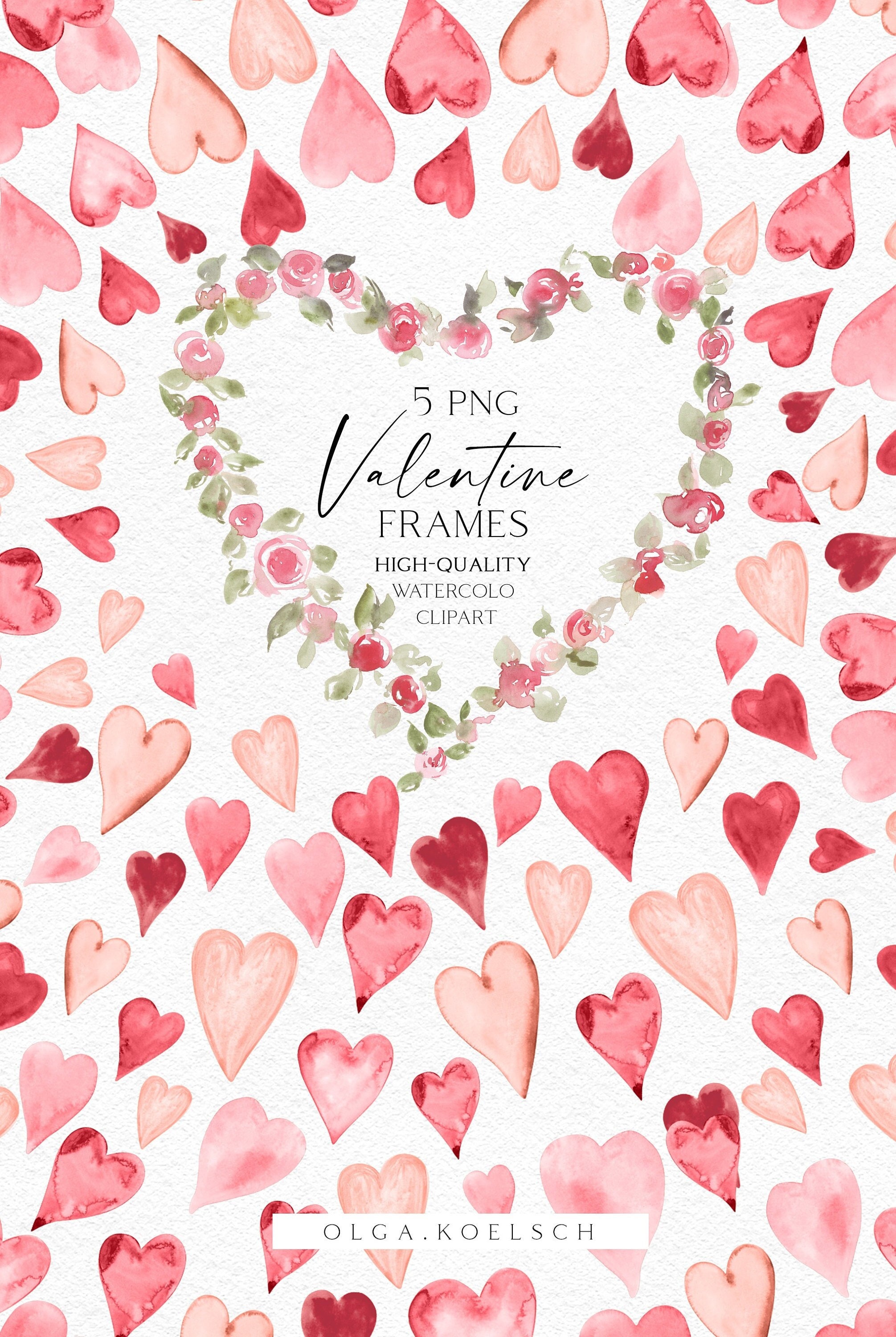 Pink Heart Clipart Valentine Frame Png Watercolor Heart Png - Etsy