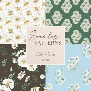 Watercolor Daisy Digital Paper, Boho Daisies Seamless Pattern for ...