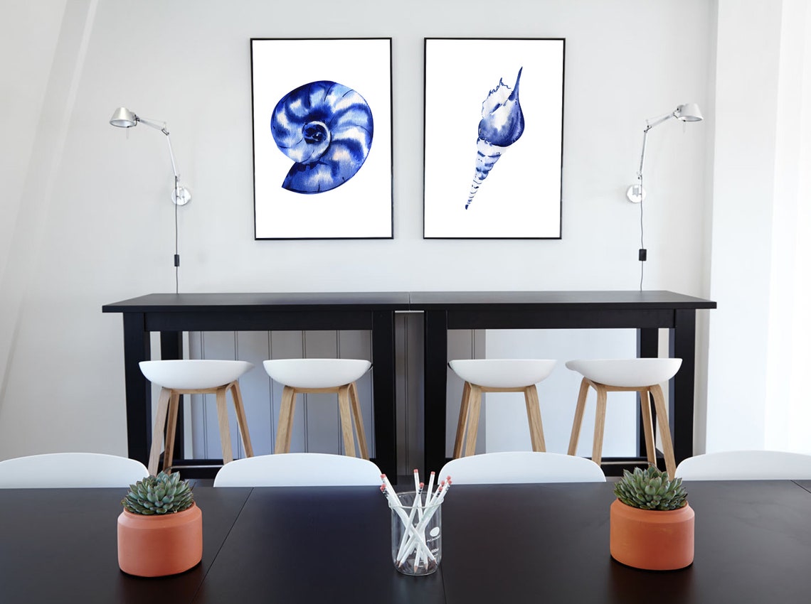 Watercolor Seashell Set Clipart. Blue Seashell Summer Clipart. - Etsy