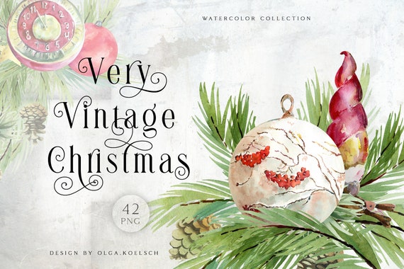 Watercolor Christmas Clip Art Red Vintage Christmas Baubles | Etsy