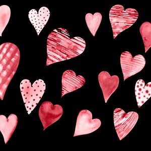 Watercolor Pink Hearts Clipart, Valentine Day Heart Clipart, Hand ...