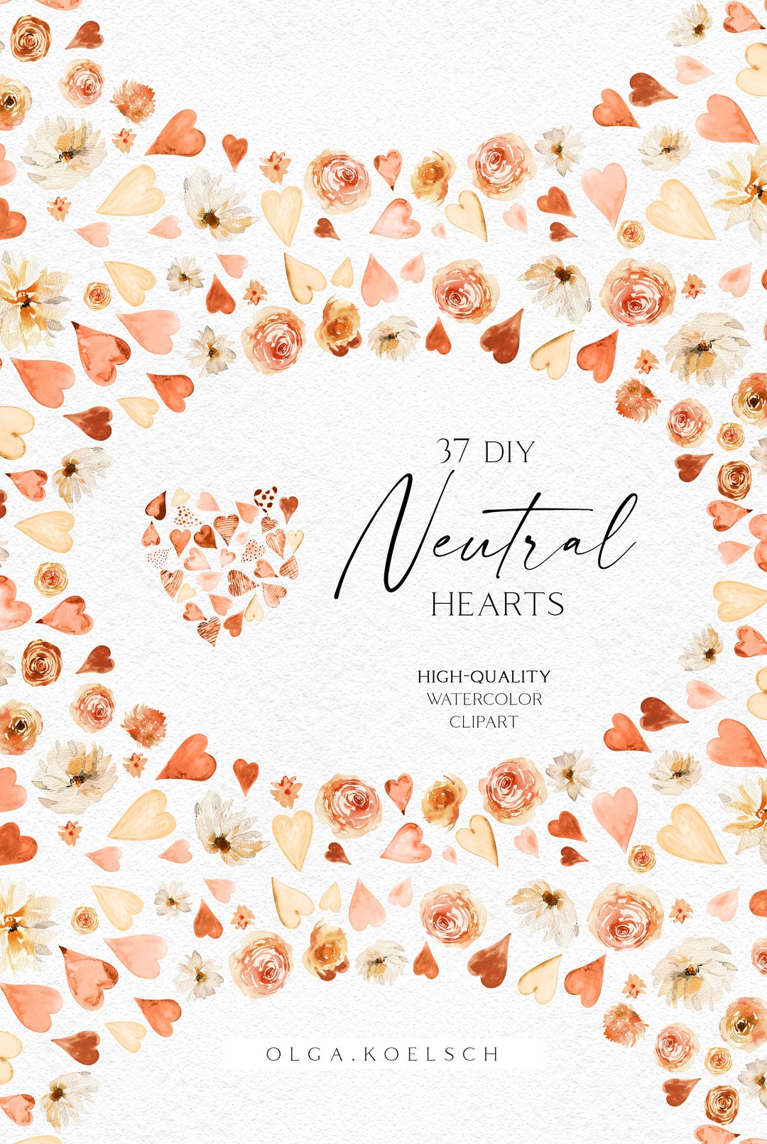Watercolor Neutral Gender Heart Clipart, Valentine Day Brown Frame Png ...