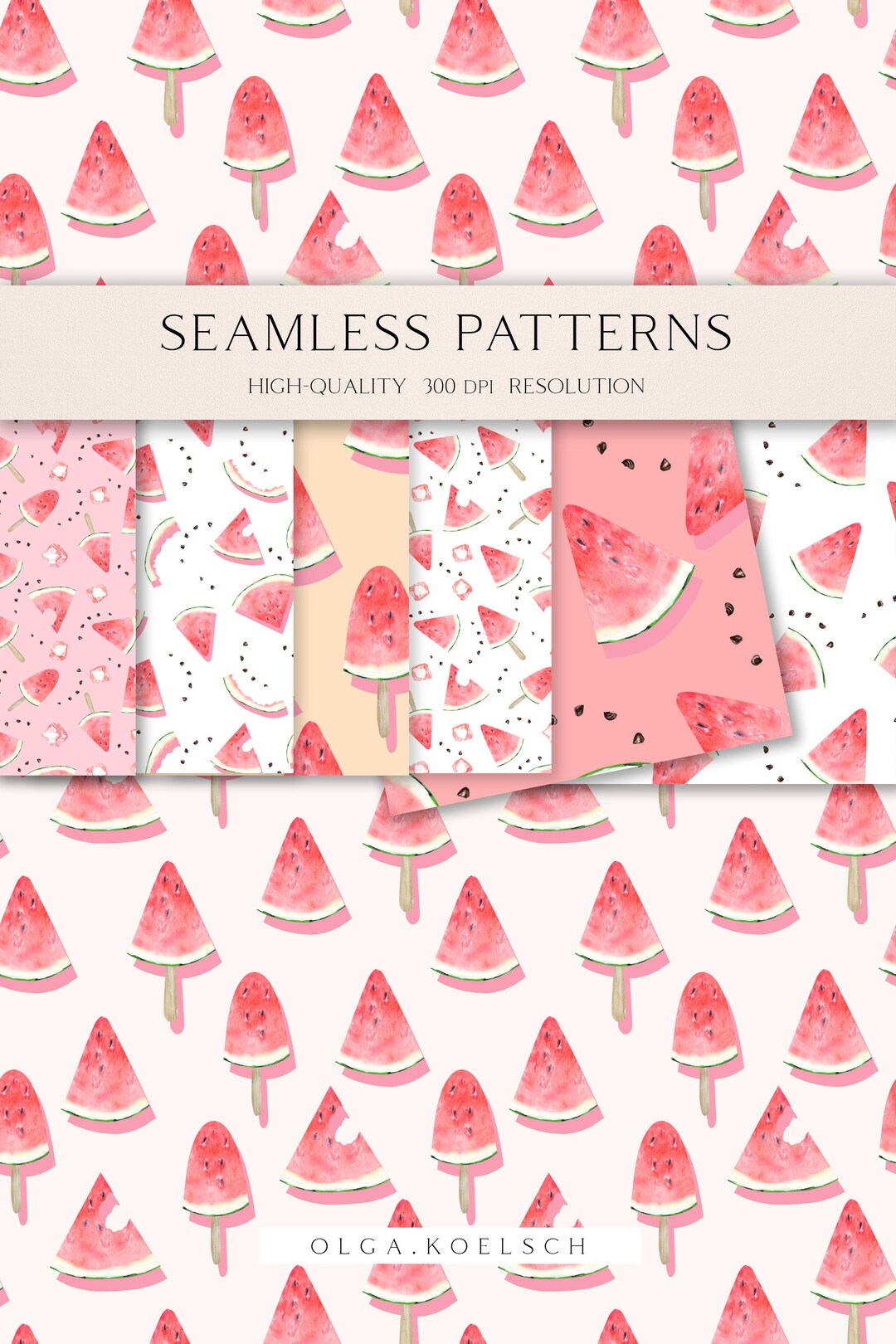 Watermelon Seamless Pattern Fabric, Pink Watercolor Summer Seamless ...