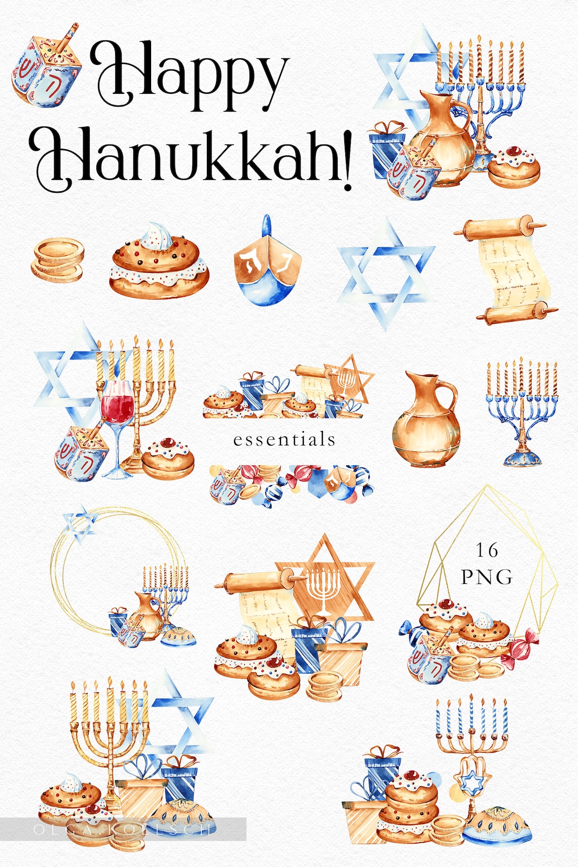 Hanukkah Clipart Jewish Holiday Watercolor Religious Clipart Jewish ...