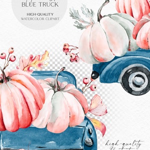 Watercolor Fall Truck Clipart, Pumpkin Harvest Farm Clipart, Gardening ...