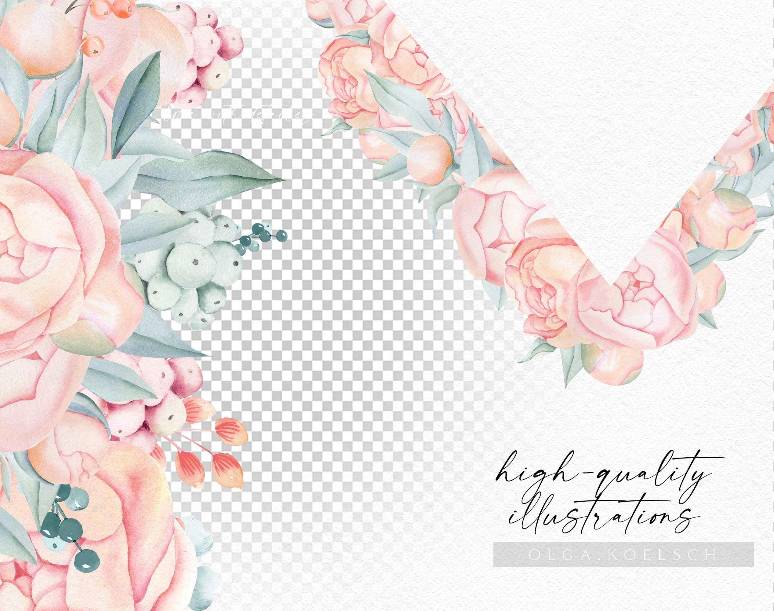 Boho Roses Frame Clipart Watercolor Floral Borders Png - Etsy