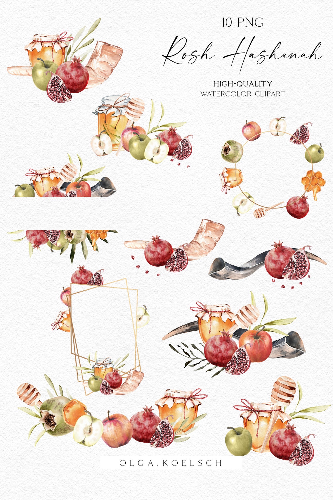 Rosh Hashanah Jewish Holiday Clipart, Pomegranate Jewish New Year Card ...