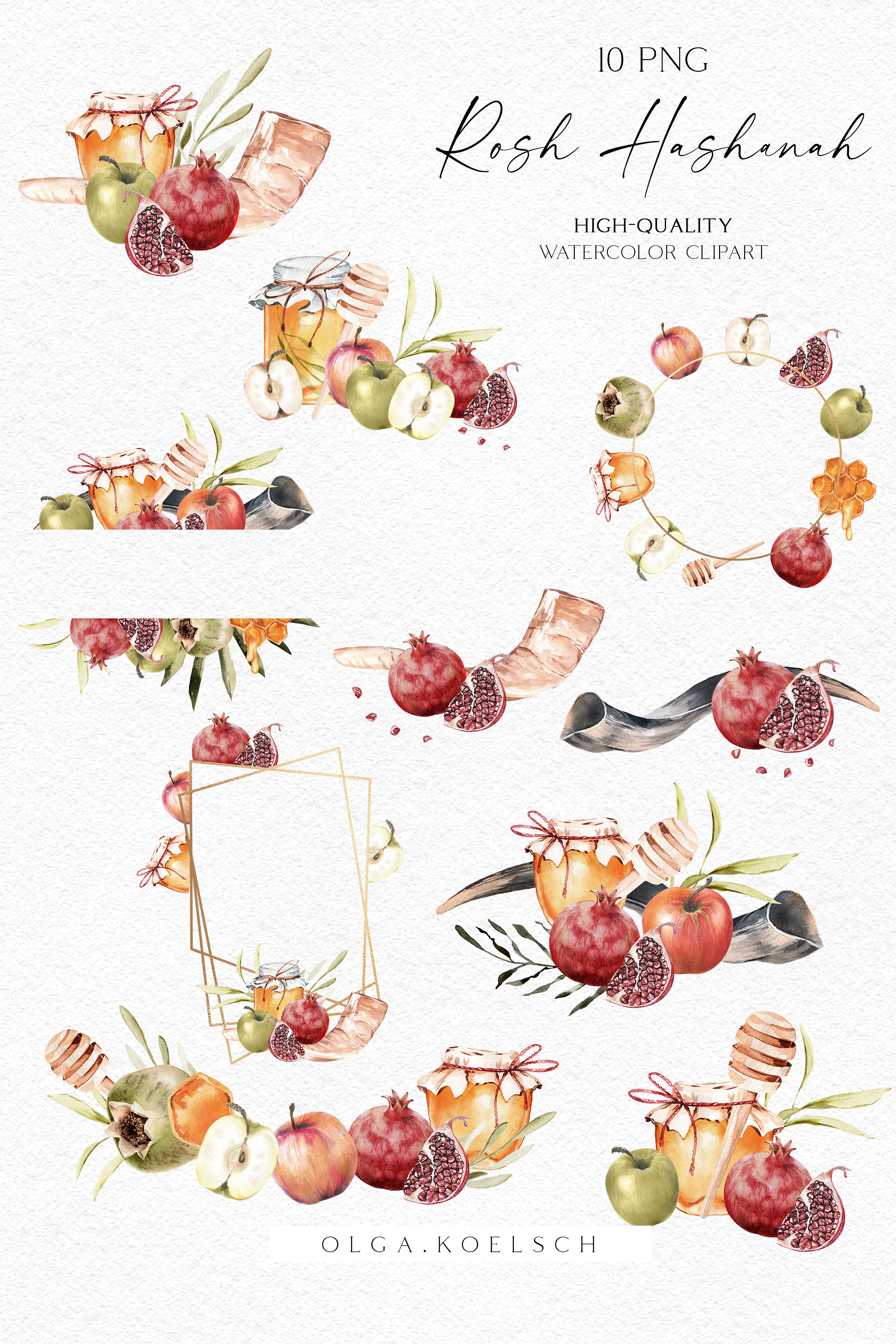 Rosh Hashanah Jewish Holiday Clipart, Pomegranate Jewish New Year Card ...