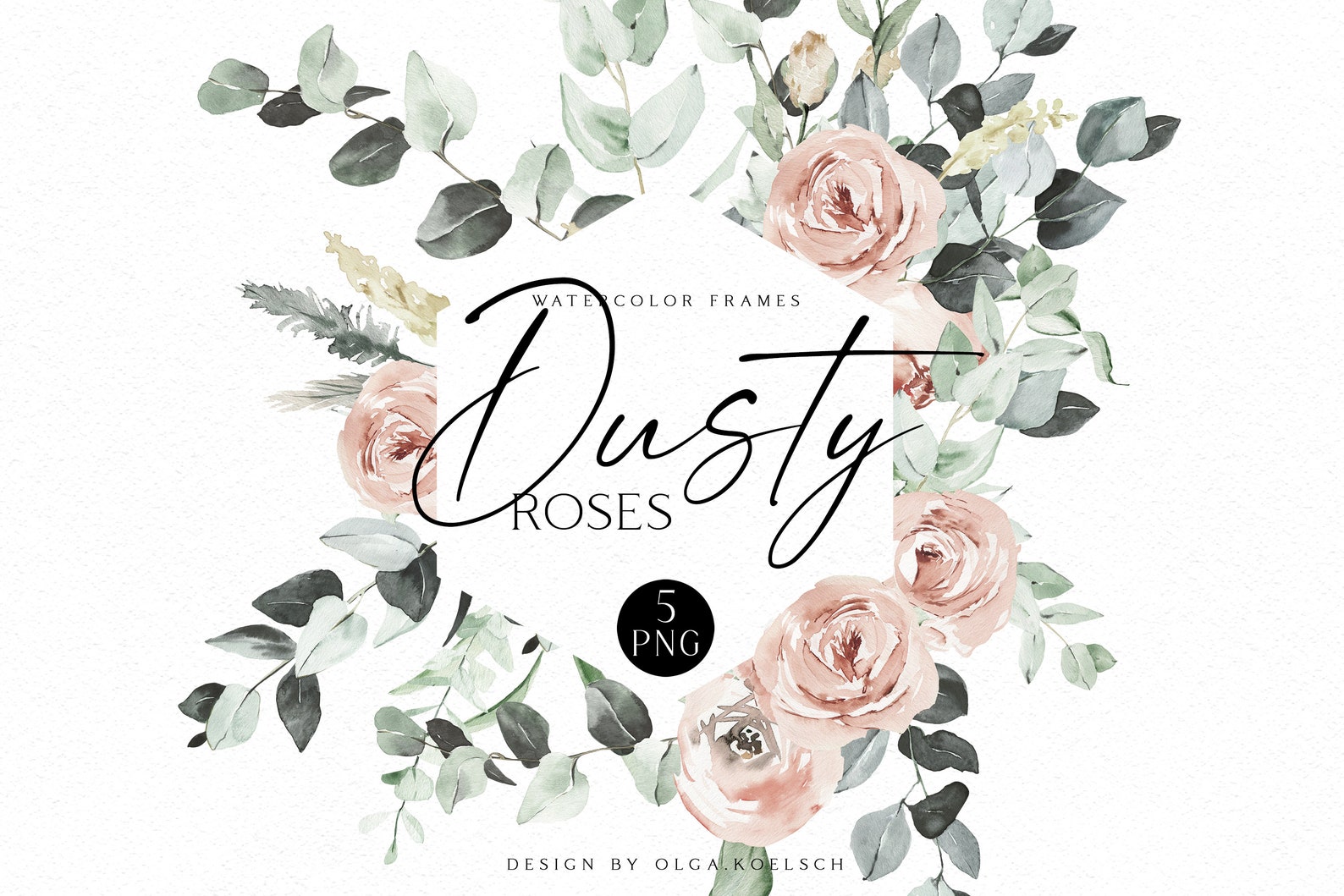 Boho Roses Frame Clipart, Watercolor Floral Borders Png, Wedding ...