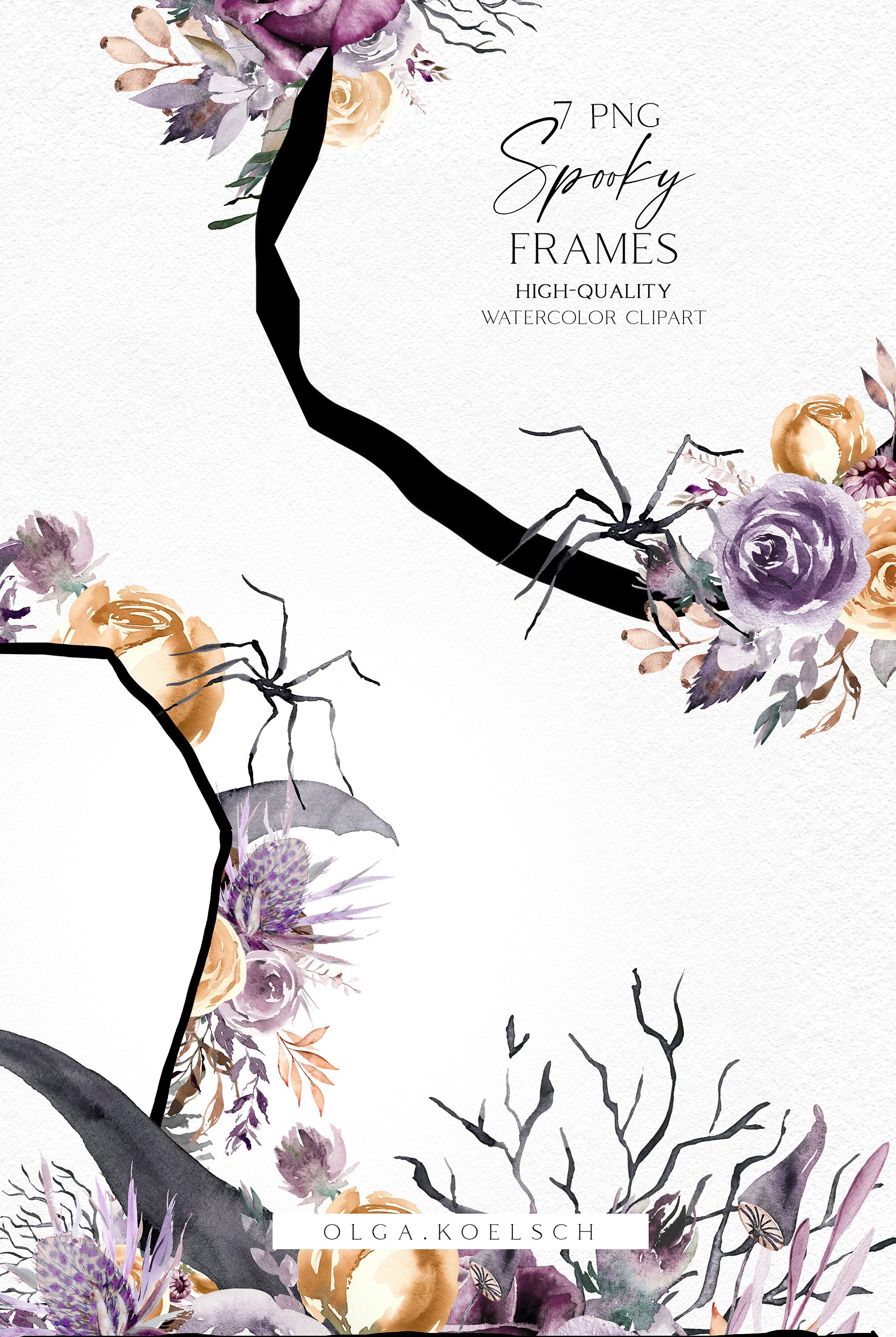 Halloween Clipart Romantic Halloween Frame Png Watercolour - Etsy