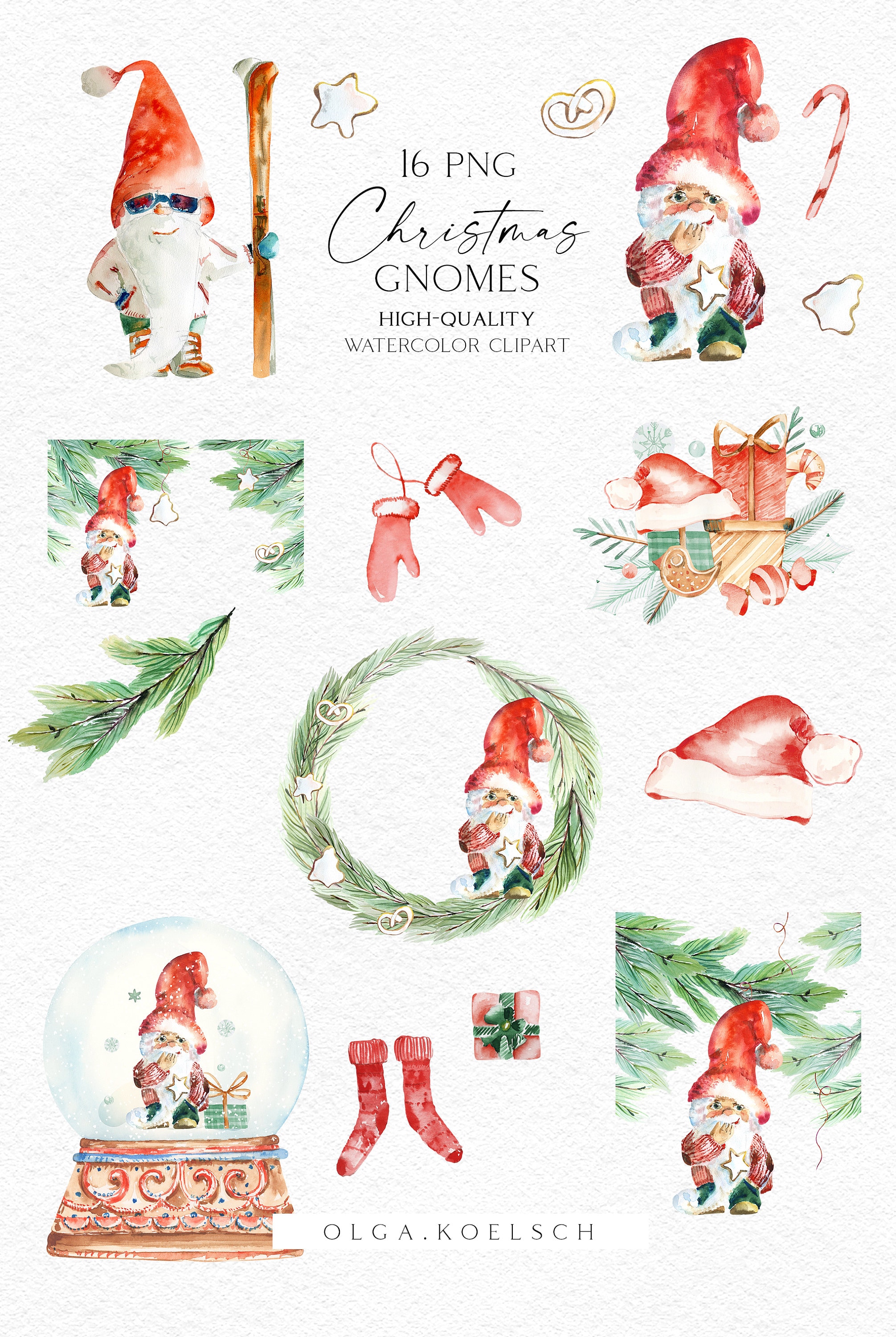 Watercolor Gnome Clipart Winter Gnomes Holiday Clip Art Snow - Etsy