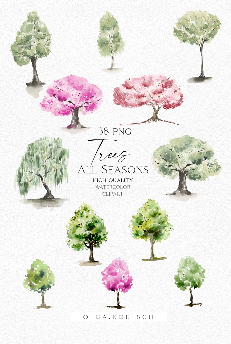 Watercolor Tree Clipart Forest Landscape Clip Art Travel - Etsy