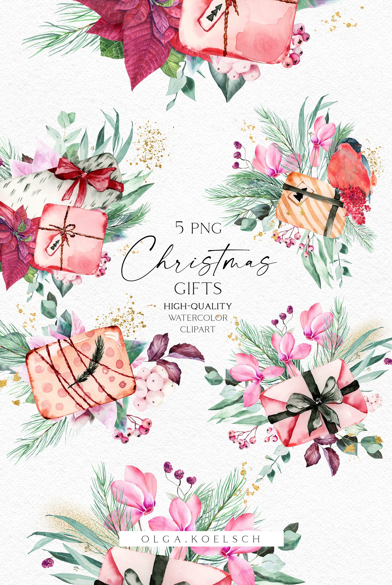 Watercolor Christmas Gift Clipart, Hand-painted Presents (PNG) - Etsy