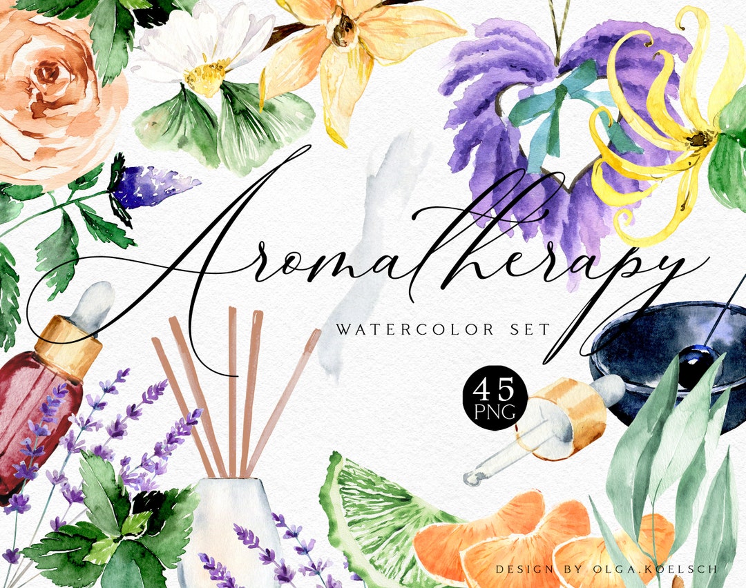 Watercolor Essential Oil Clipart, Bottles and Herbs Clipart for Self ...