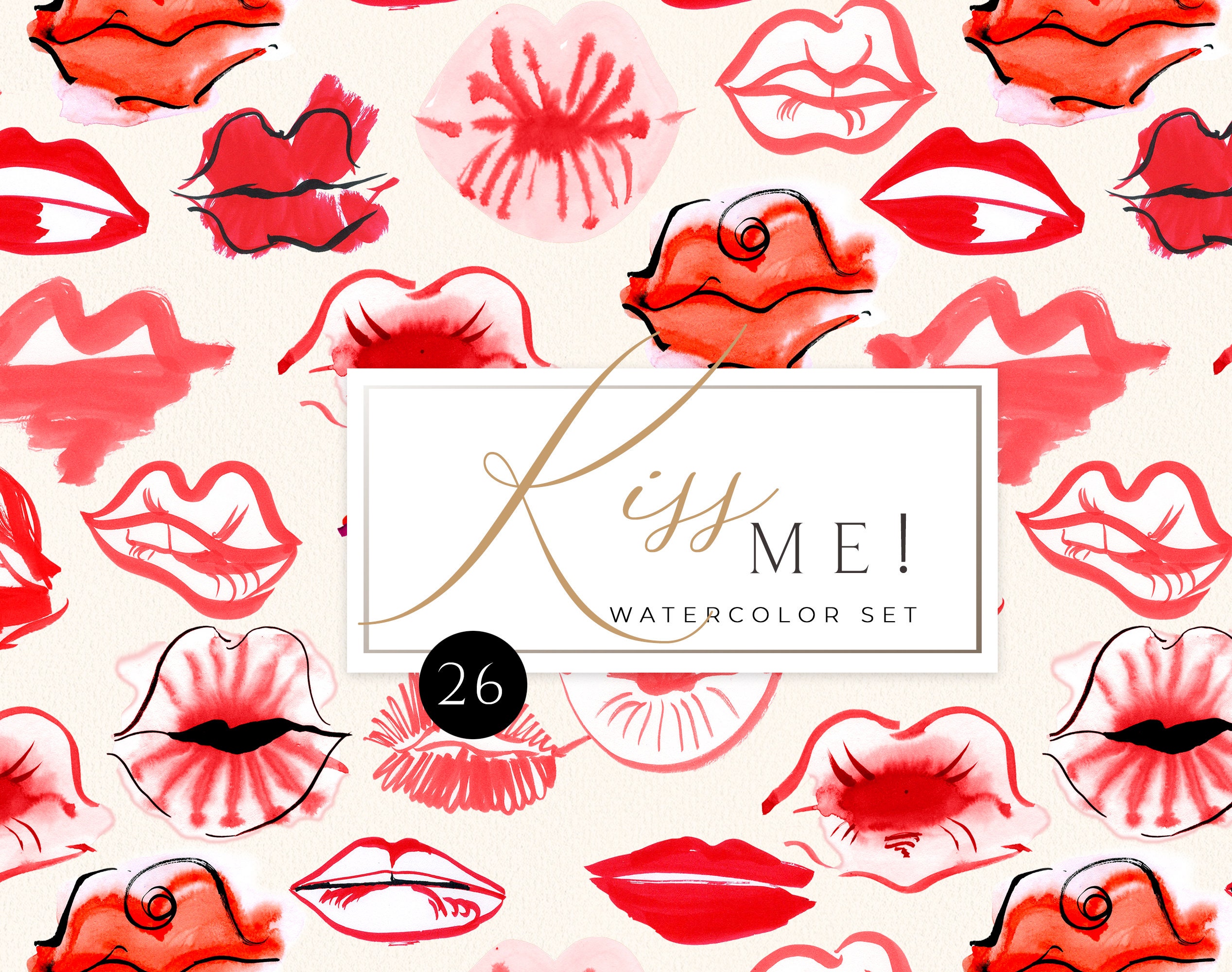 Watercolor Lips Clipart Love Clipart With Kissing Lips for | Etsy