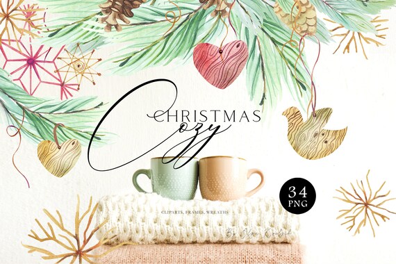 Natural Christmas Clipart Watercolor Boho Christmas Wreath | Etsy