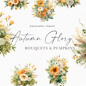 Watercolor Pumpkin Clipart, Floral Pumpkins Png With Autumn Flowers ...