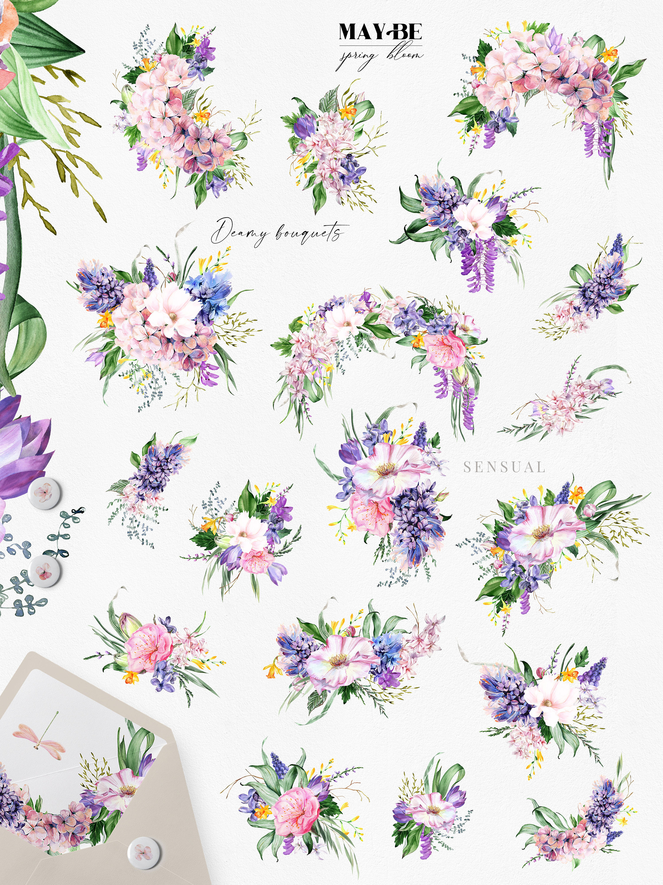 Watercolor Boho Flower Clipart Wedding Bouquets Png Digital - Etsy