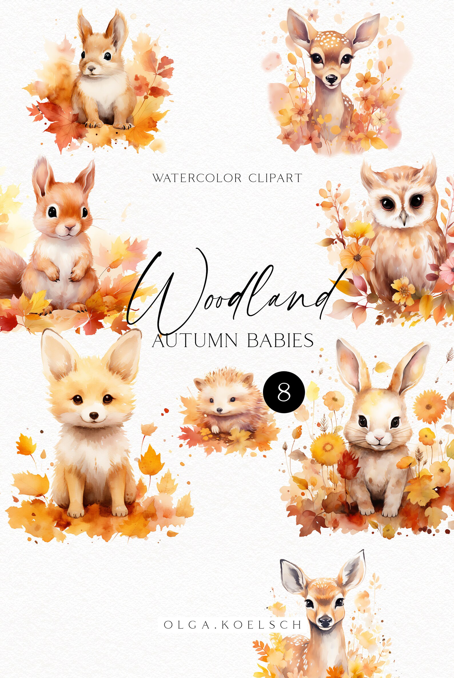 Woodland Baby Animals Clipart, Watercolor Fall Forest Png, Wild ...