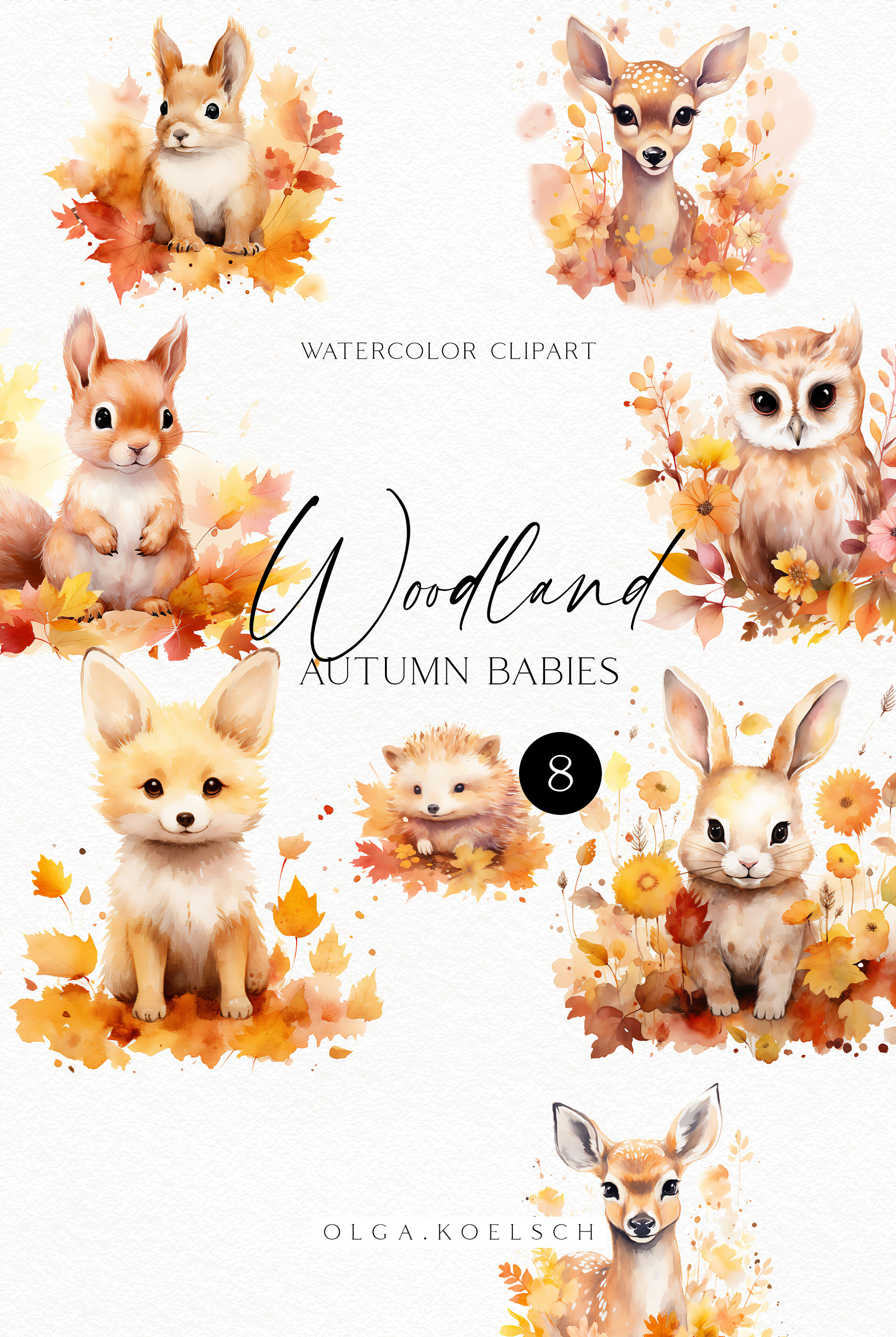 Woodland Baby Animals Clipart, Watercolor Fall Forest Png, Wild ...