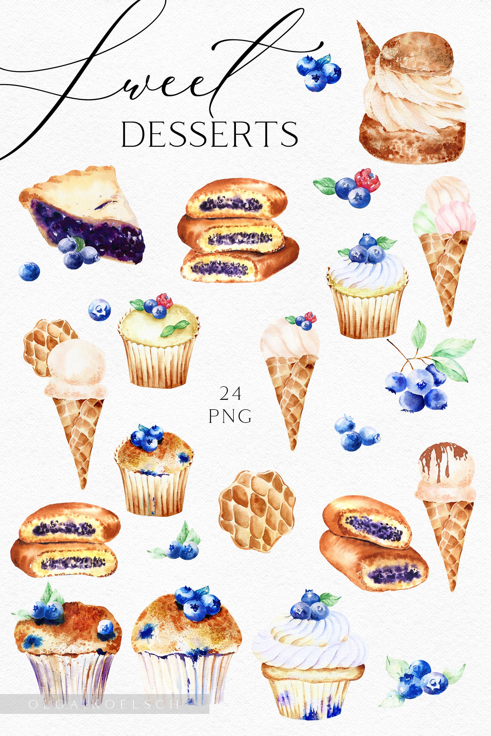 Watercolor Cupcake Clipart Sweet Dessert Clipart for Bakery - Etsy