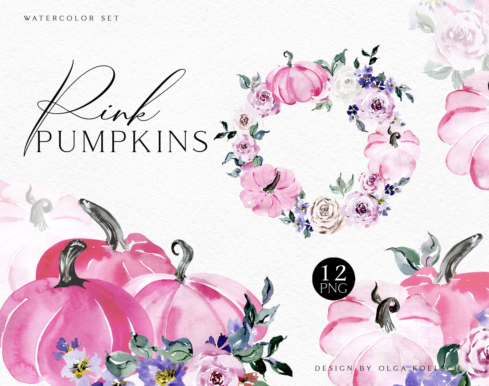 Watercolor Pink Pumpkin Clipart Girl Pumpkin Baby Shower - Etsy