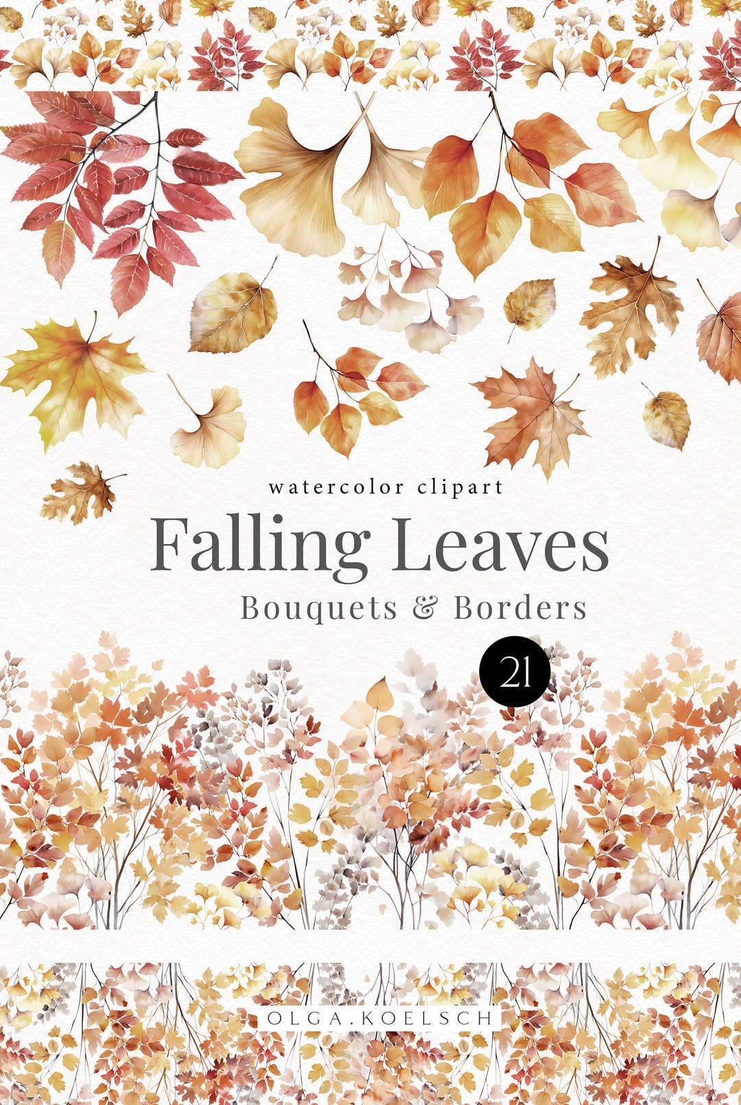 Watercolor Fall Leaves Clipart, Autumn Borders Png for Thanksgiving ...