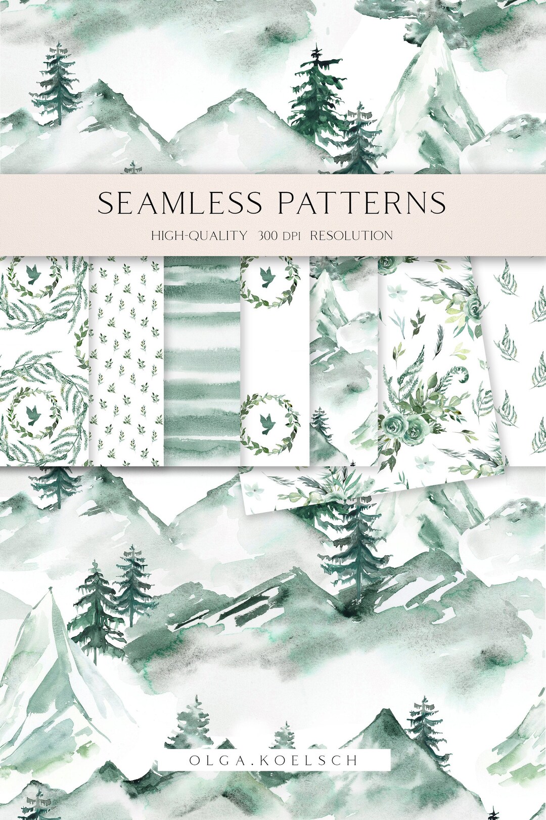 Mountain Landscape Seamless Pattern for Fabric, Watercolor Forest ...