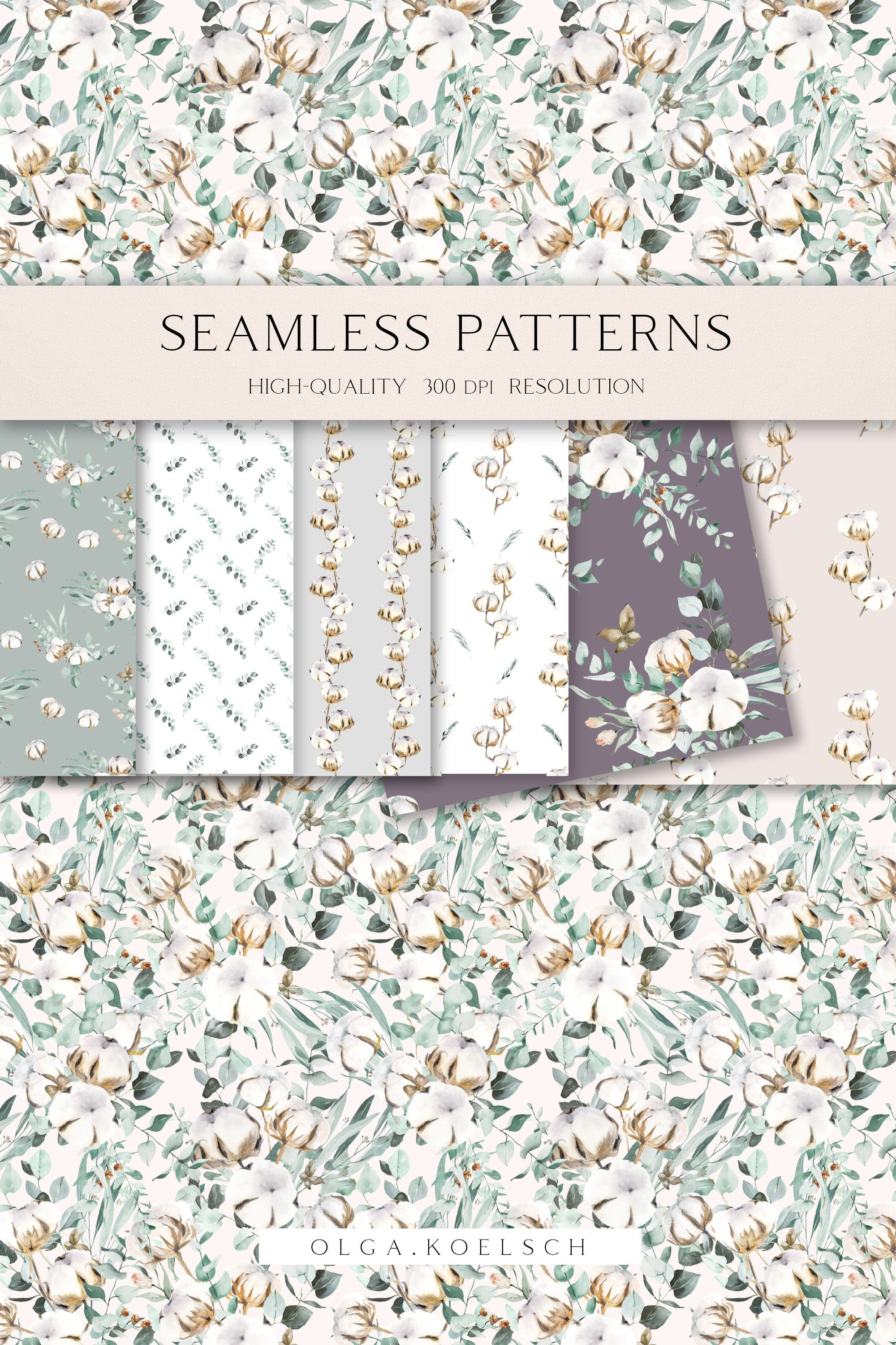 Watercolor Cotton Seamless Pattern Eucalyptus Seamless Paper - Etsy