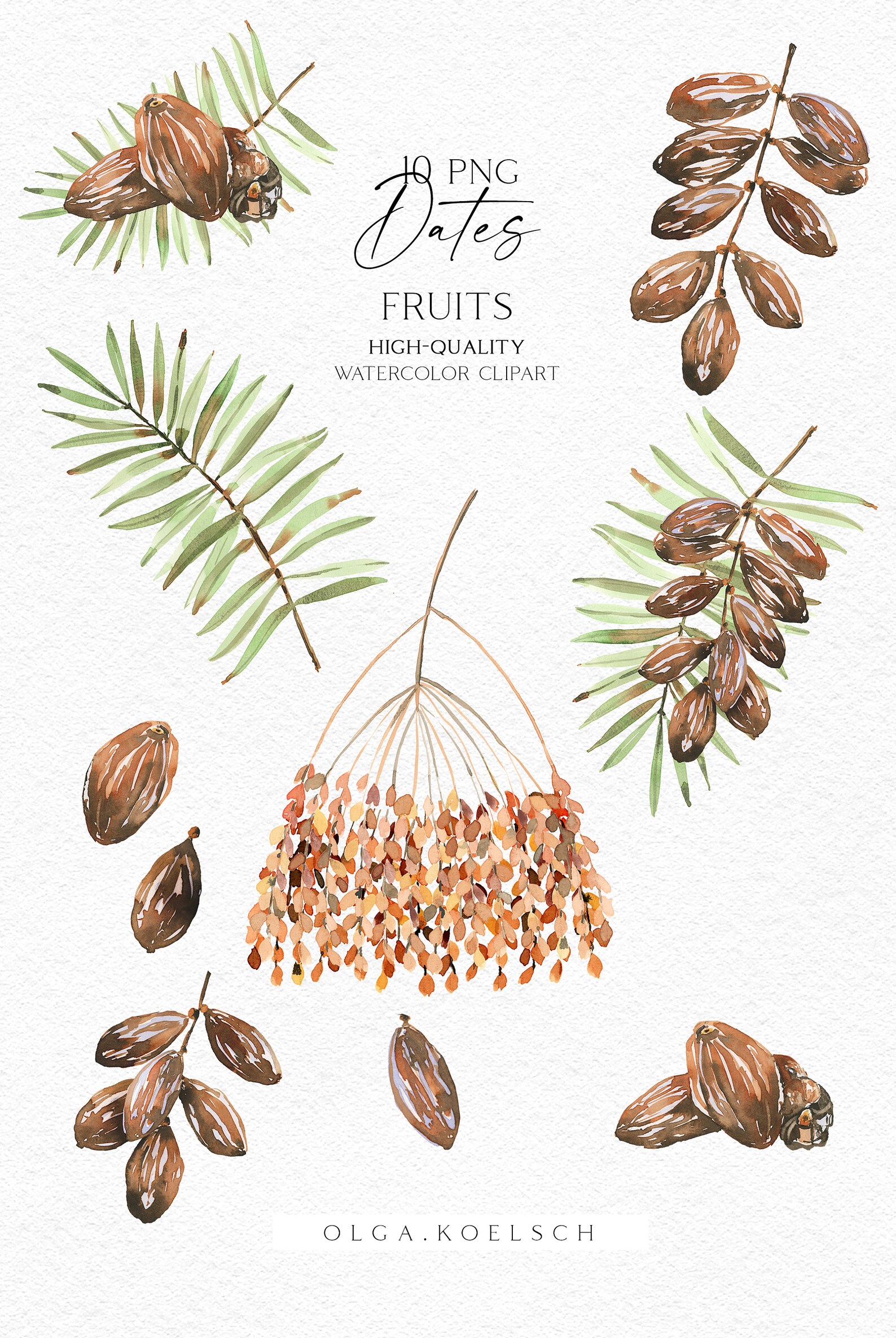 Watercolor Fruit Clipart, Dates Fruit Watercolor, Digital Clipart With ...