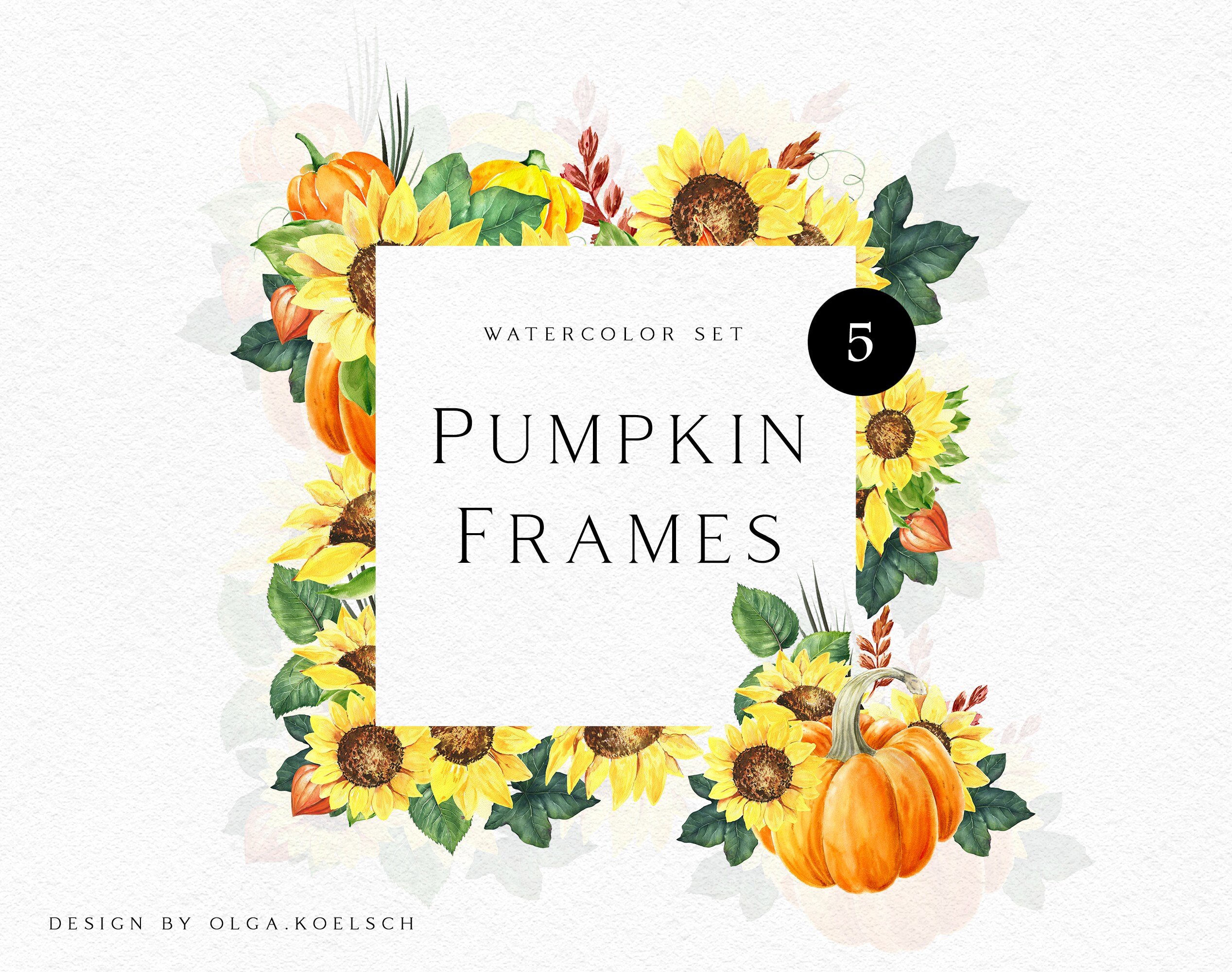 Watercolor Sunflower Frame Clipart Fall Pumpkin Png Boho | Etsy
