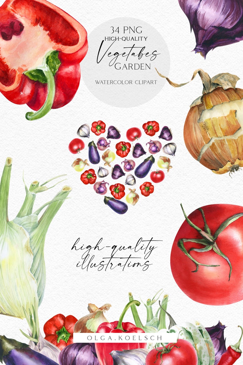 Watercolor Vegetables Clipart Cute Food Clipart Garden - Etsy
