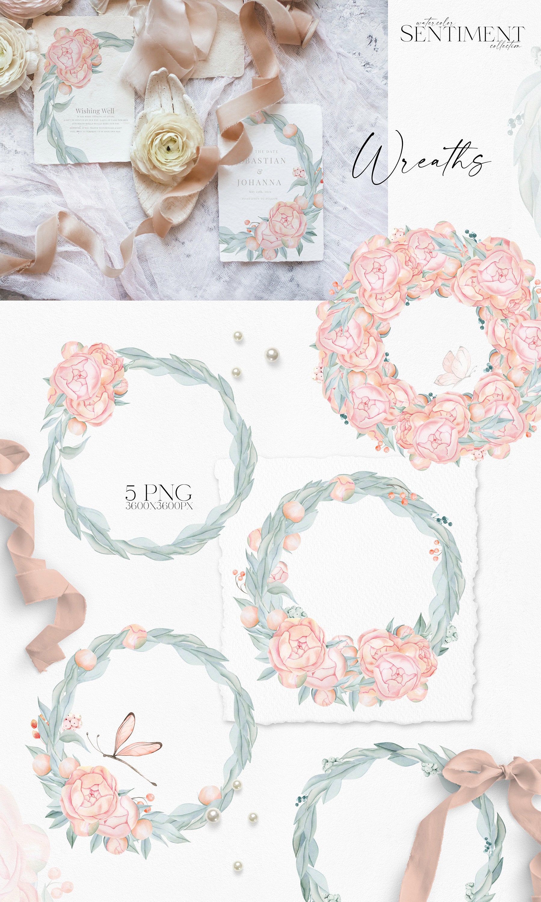 Boho Roses Watercolor Clipart Pastel Roses Png Floral | Etsy