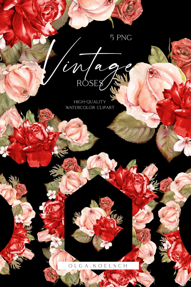 Watercolor Boho Roses Clipart Boho Pink and Red Roses Floral | Etsy