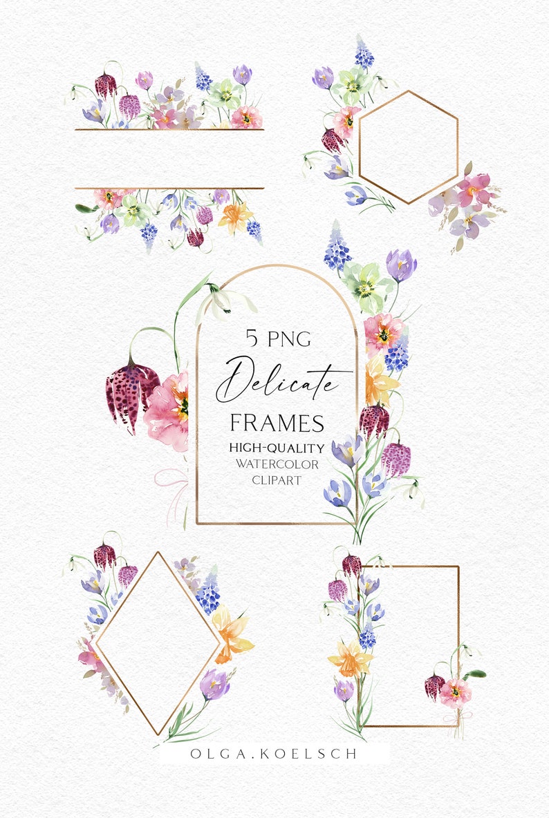 Watercolor Spring Flower Frame Clipart Pastel Flowers Borders - Etsy