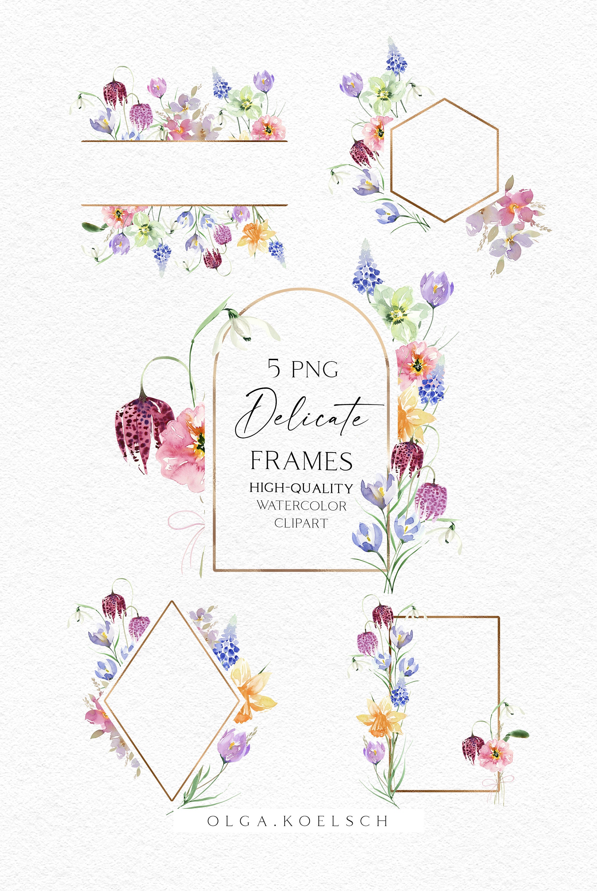 Watercolor Spring Flower Frame Clipart Pastel Flowers Borders - Etsy
