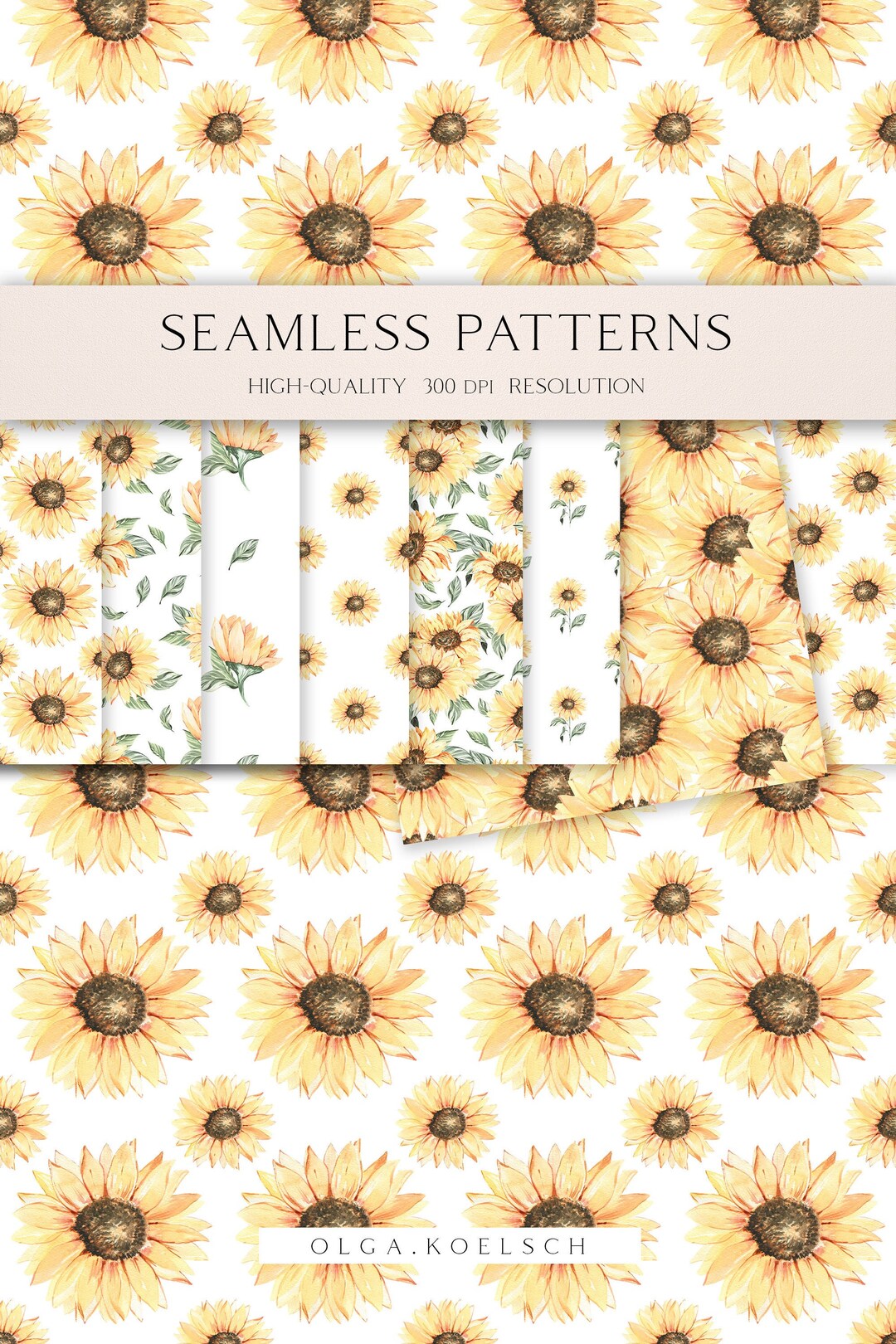 Boho Sunflower Digital Paper, Sunflower Seamless Pattern for Fabric ...