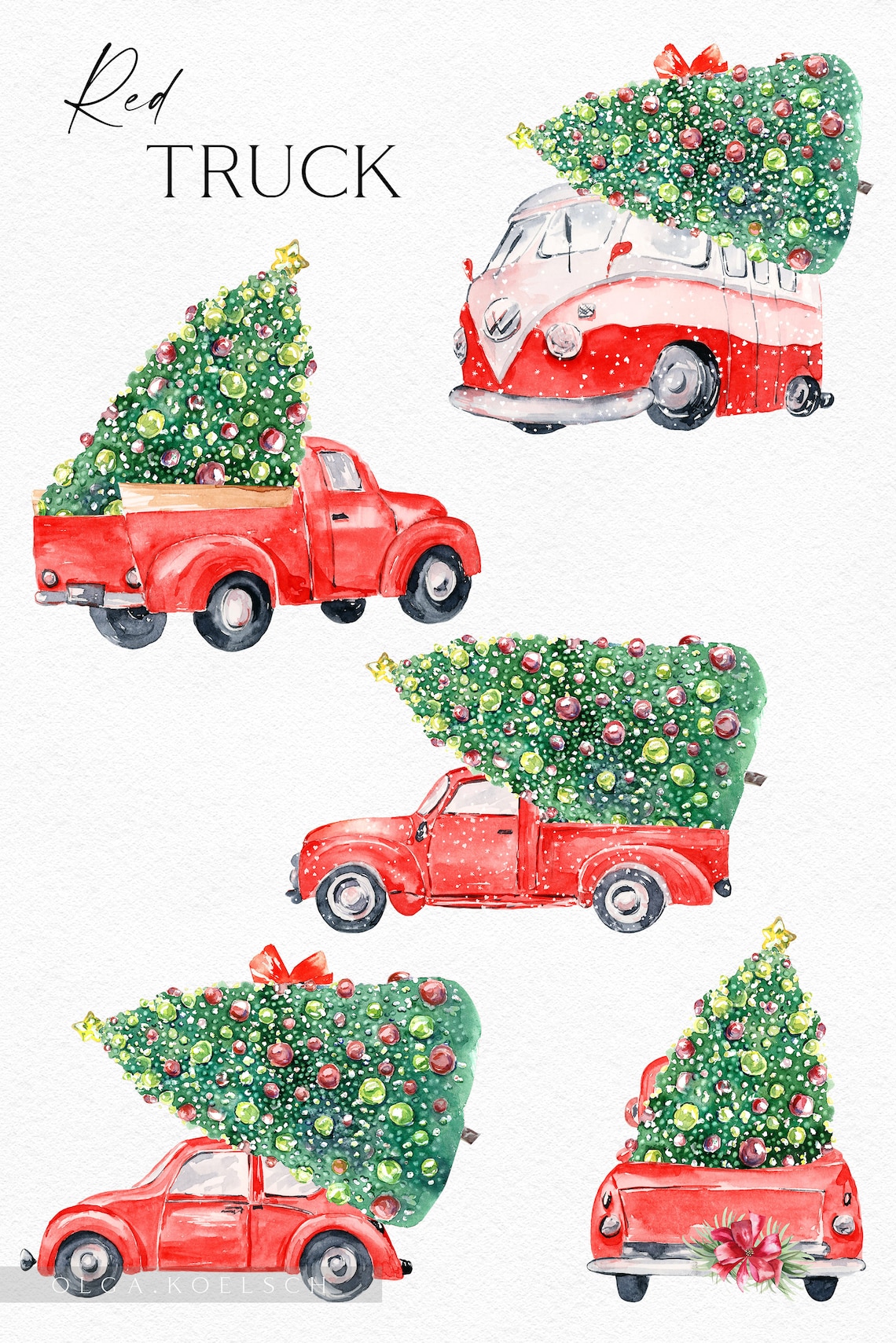 Red Christmas Truck Clipart Watercolor Red Christmas Truck - Etsy