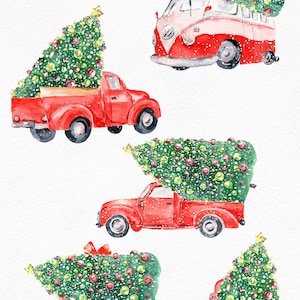 Red Christmas Truck Clipart, Watercolor Red Christmas Truck Png ...