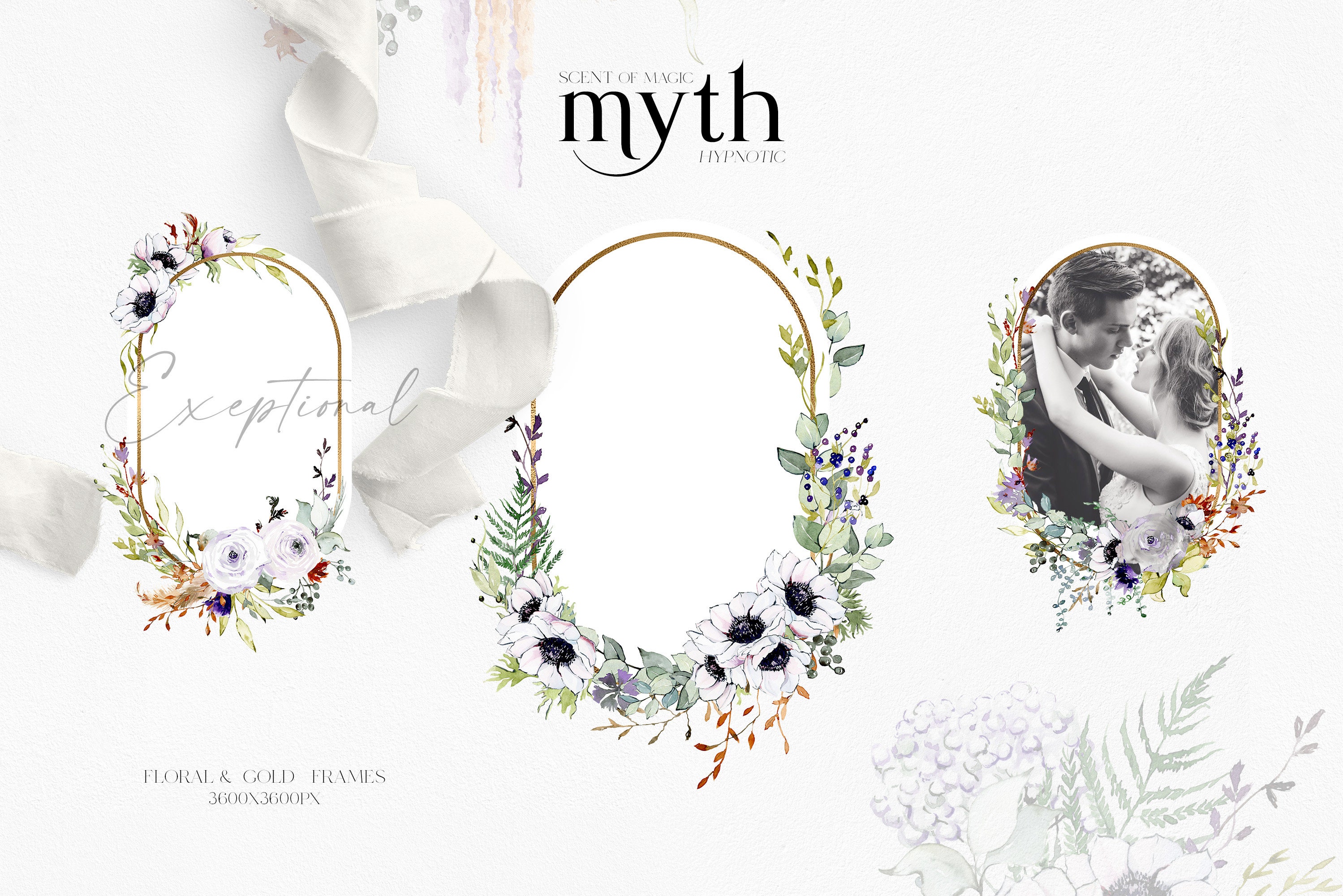 Boho Floral Frame Clipart White Anemone and Eucalyptus - Etsy