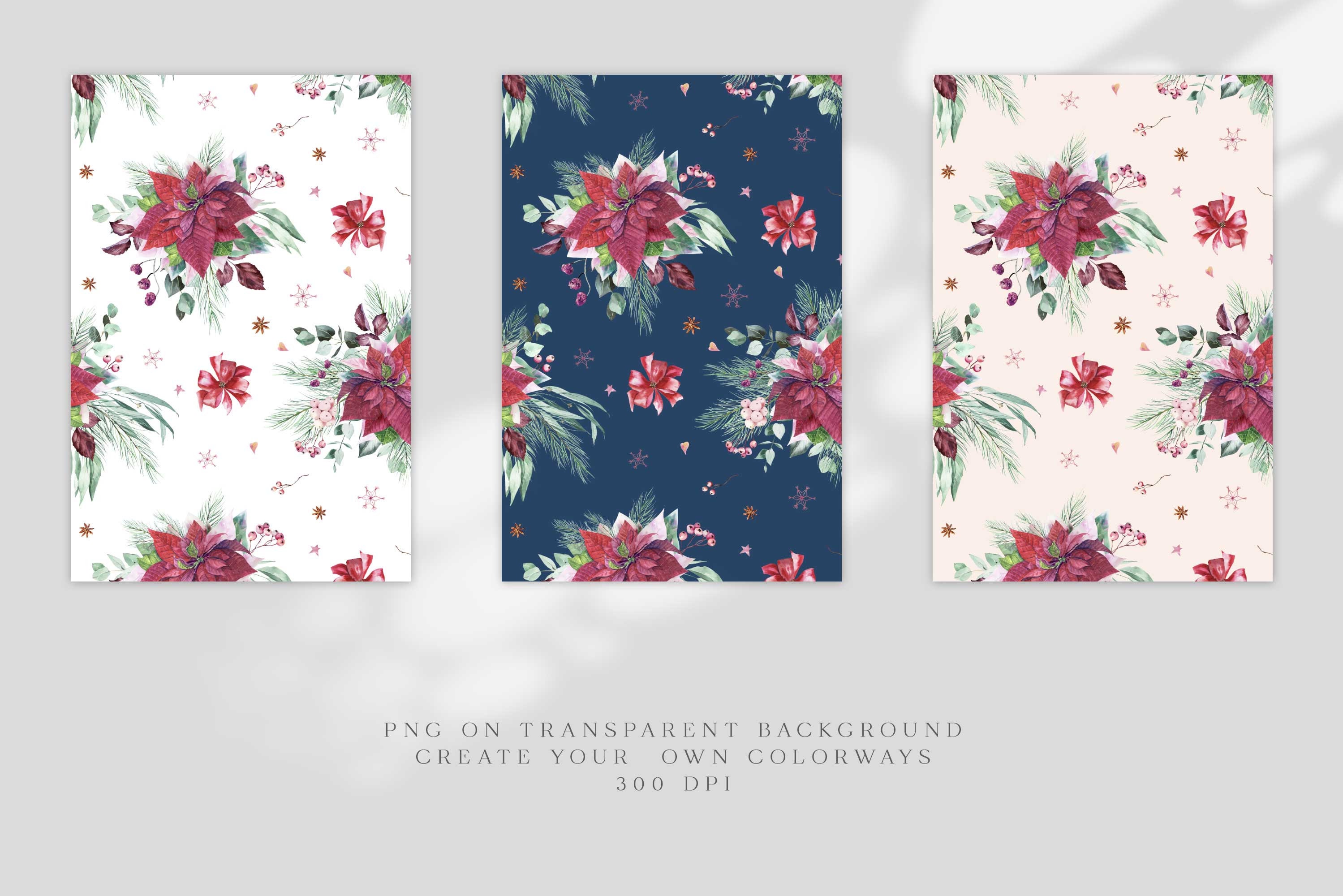 Red Christmas Clipart, Watercolour Christmas Wreaths Png, Poinsettia ...