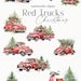 Red Christmas Truck Clipart, Watercolor Retro Christmas Car With ...