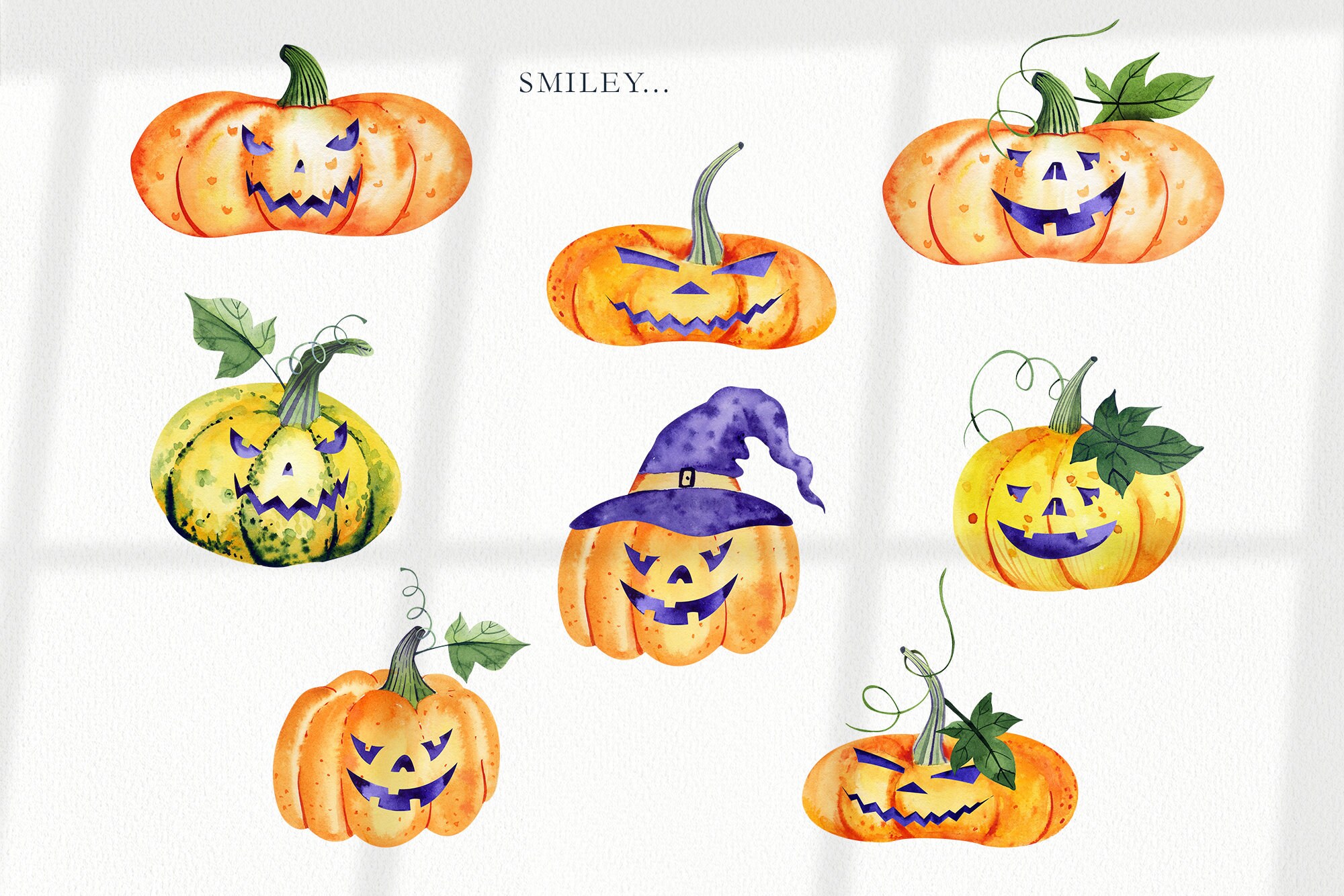 Watercolor Halloween Clipart Pumpkins Creator for Kids - Etsy