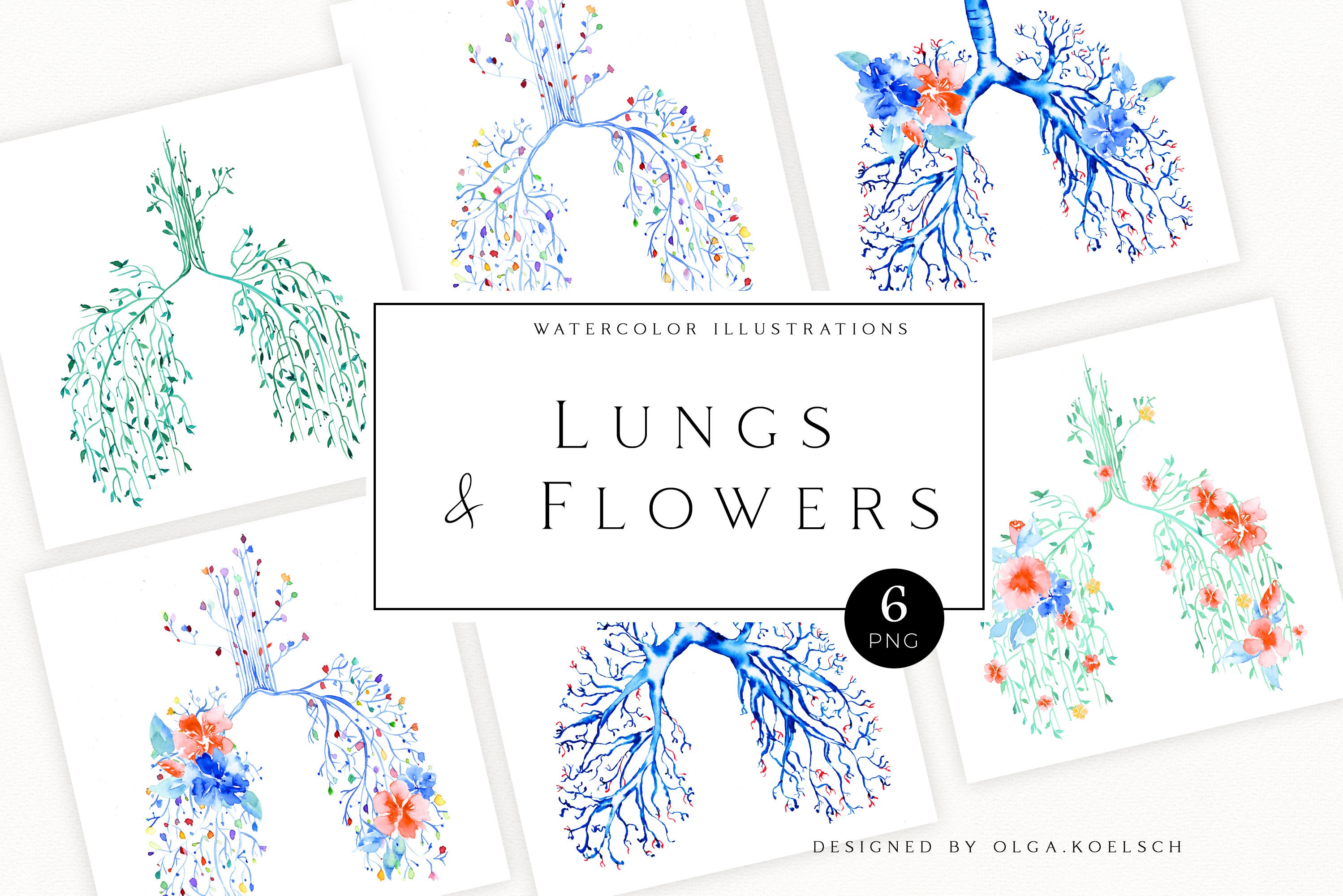 Watercolor Medical Clipart. Lungs With Floral Elements. | Etsy