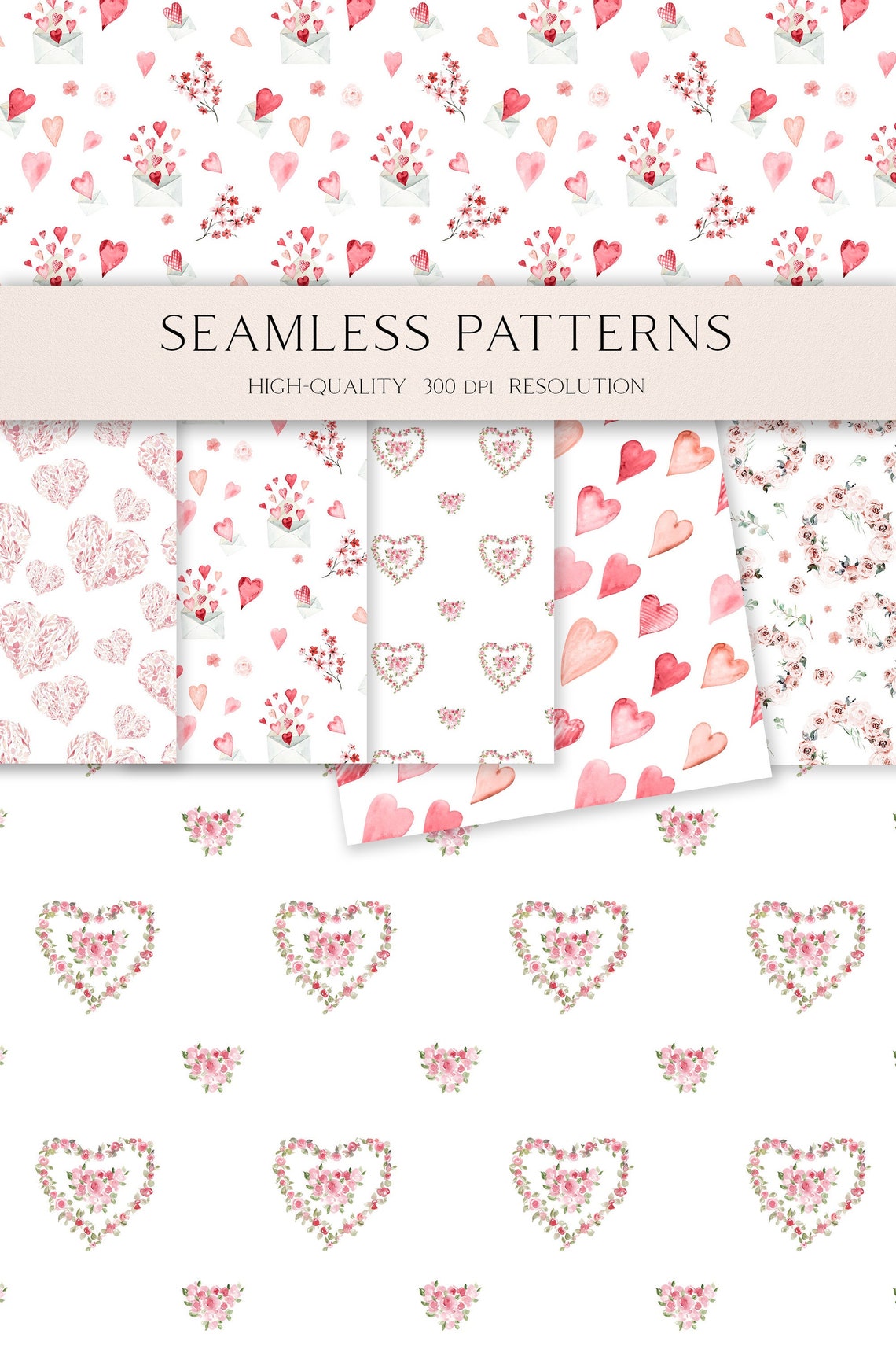 Watercolor Heart Seamless Pattern for Fabric Pink Floral - Etsy