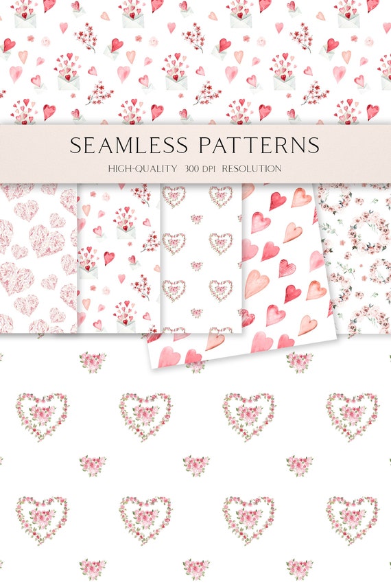 Watercolor Heart Seamless Pattern for Fabric Pink Floral - Etsy